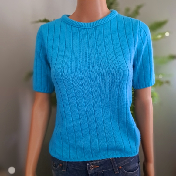 Vintage | Sweaters | 95s60s Orlon Acrylic Teal Blue Fitted Crop Sweater ...